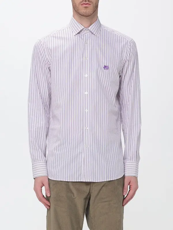 Etro Striped Cotton Poplin Shirt With Embroidered Cube Logo - Violet