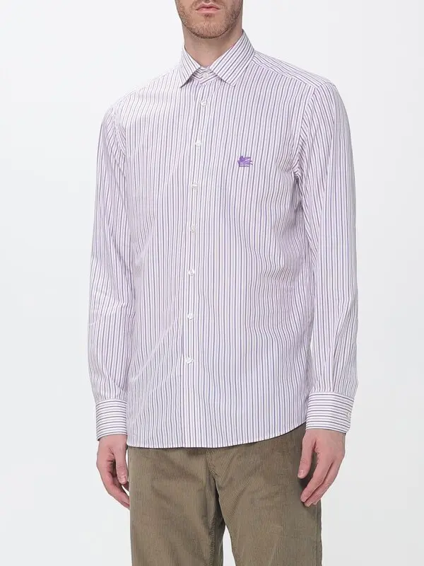 Etro Striped Cotton Poplin Shirt With Embroidered Cube Logo - Violet
