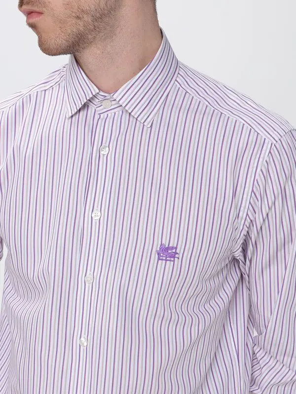 Etro Striped Cotton Poplin Shirt With Embroidered Cube Logo - Violet