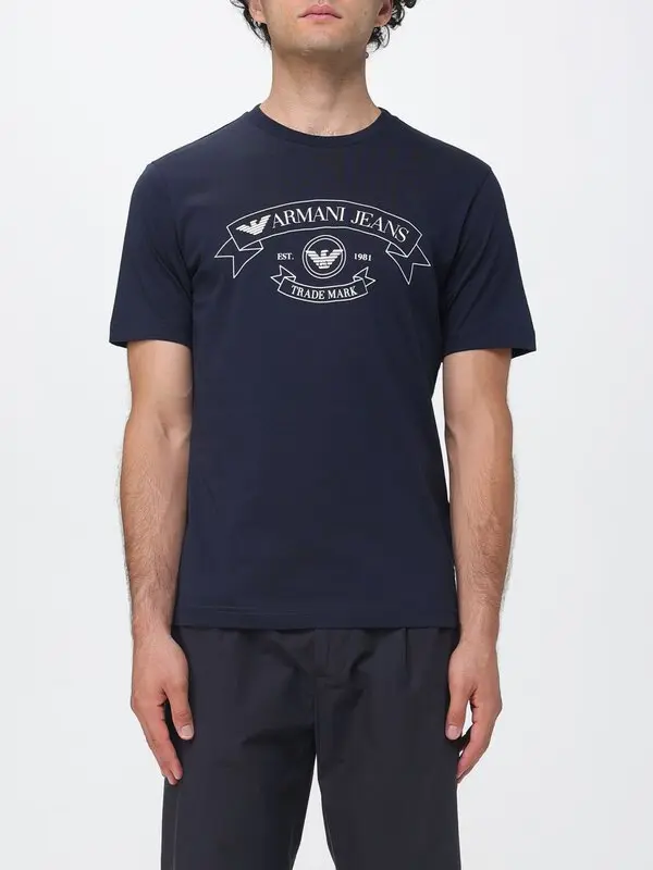 Emporio Armani Slim Fit Cotton T-shirt With Contrast Logo - Blue