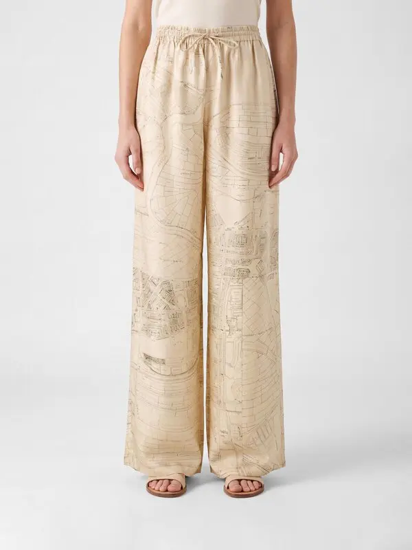 RÓHE Graphic Print Silk Wide-leg Palazzo Trousers