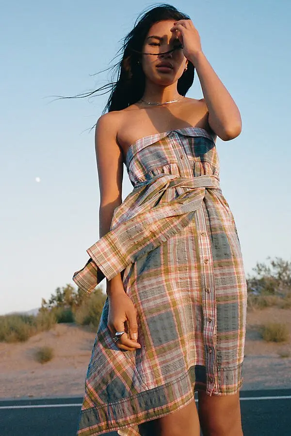 PILCRO The Field Midi Skirt - Blue Plaid