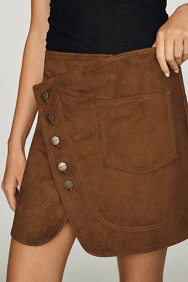 PILCRO Faux-suede Wrap Mini Skirt