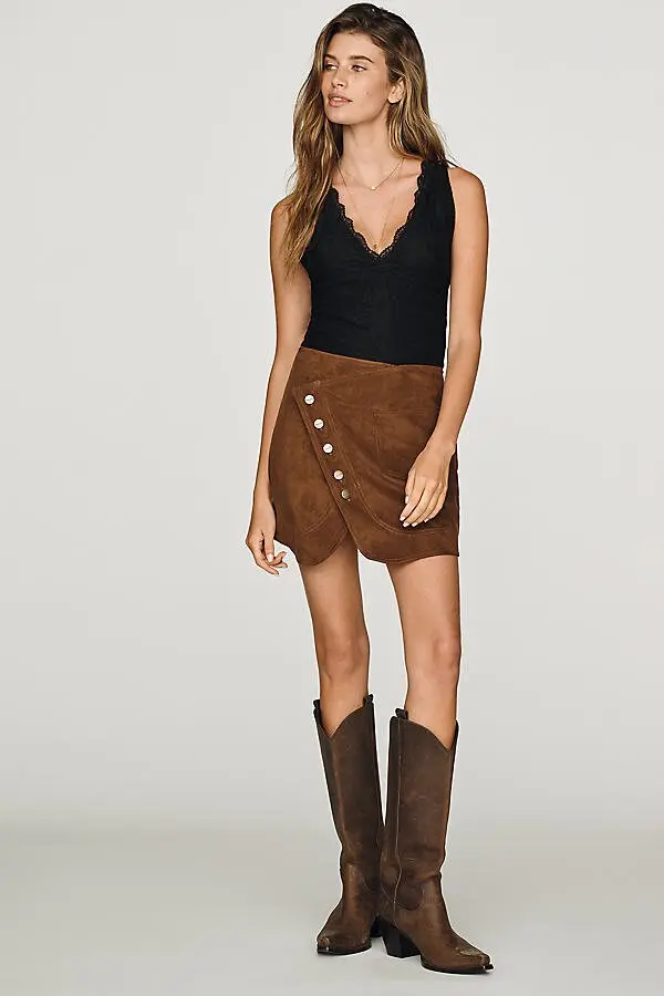 PILCRO Faux-suede Wrap Mini Skirt