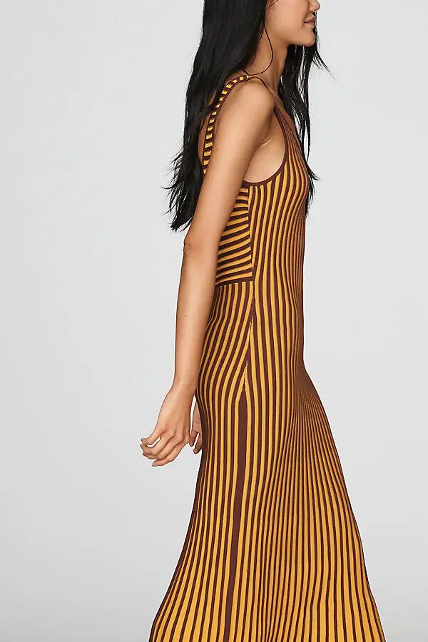 SIEMPRE Ribbed Midi Sweater Dress - Chocolate/gold