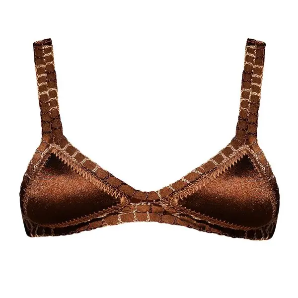 LUXSEA SWIMWEAR Milani Shimmer Crochet Bikini Top - Brown