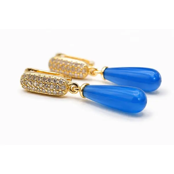 NAJIBA Cascade Royal Depth Earrings With Crystal And Blue Stone - Yellow