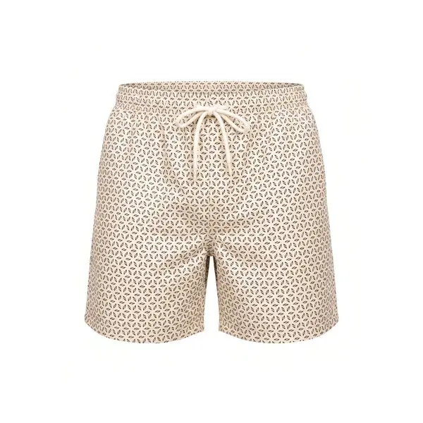 SAVED LAB Neutrals Monogram Swimshort In Ecru