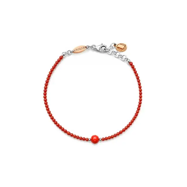 UNALOE Red / Silver Red Coral And Sterling Silver Beaded Bracelet