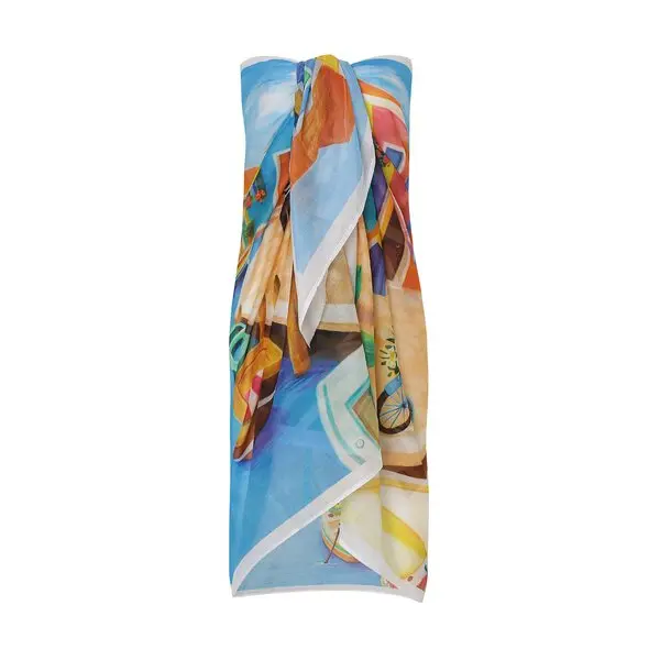 DHARA SHETH, DUBAI Mediterranean Escape Resort Tube-style Cotton Sarong & Multicolor - Blue