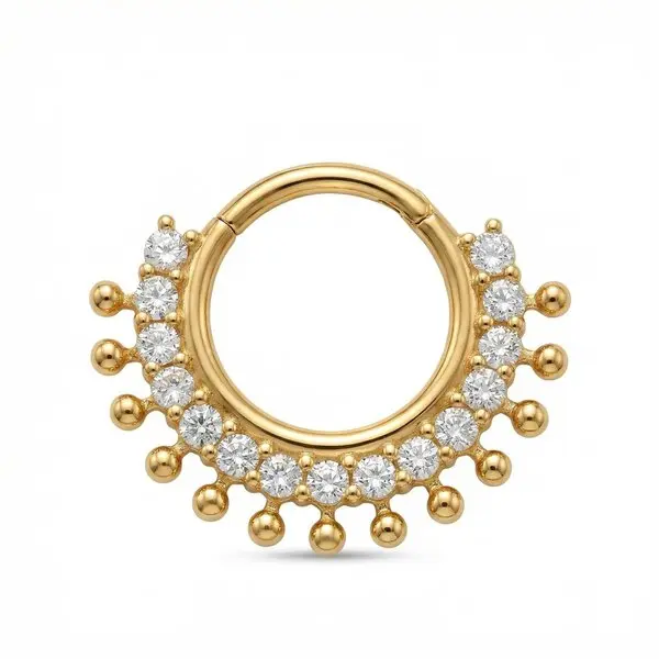 Zahav Jewelry 10k Solid 18g Ornate Cz Septum Hoop - Gold