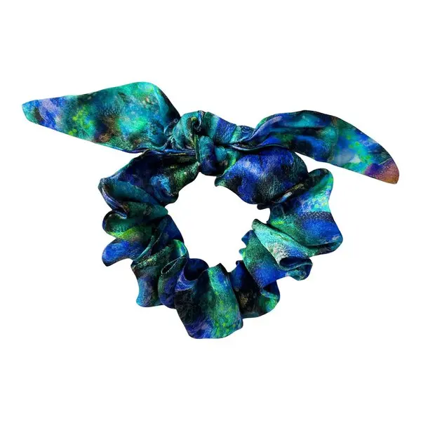 TRAMP IN DISGUISE Blue / Green Molpe Silk Scrunchie