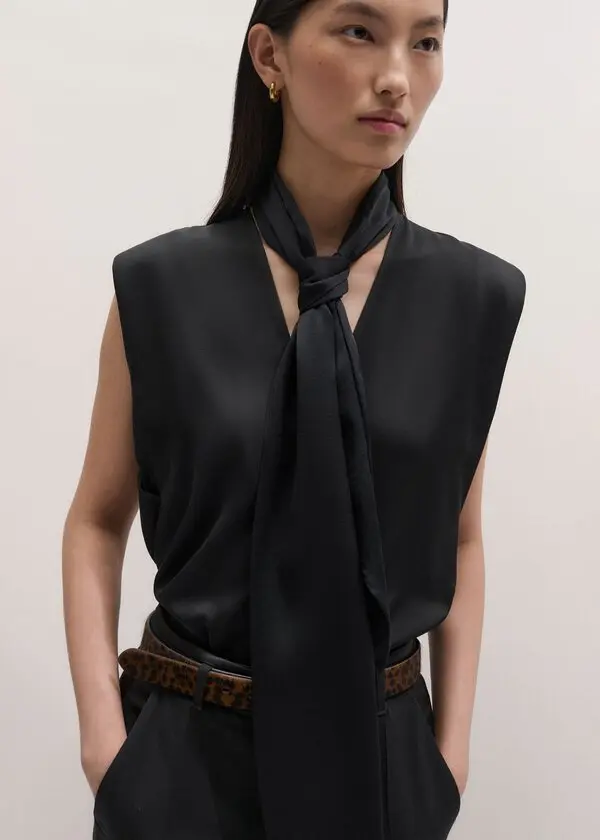 ME+EM Satin V-neck Shell Top With Tie Detail