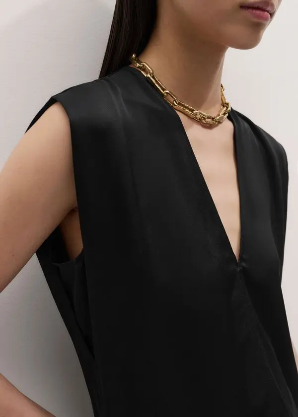 ME+EM Satin V-neck Shell Top With Tie Detail
