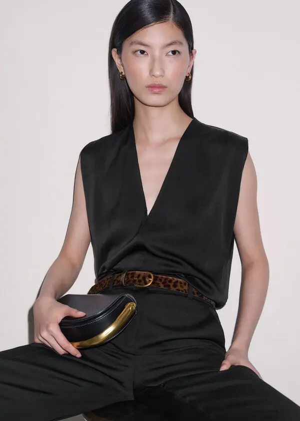 ME+EM Satin V-neck Shell Top With Tie Detail