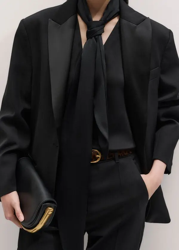ME+EM Satin V-neck Shell Top With Tie Detail
