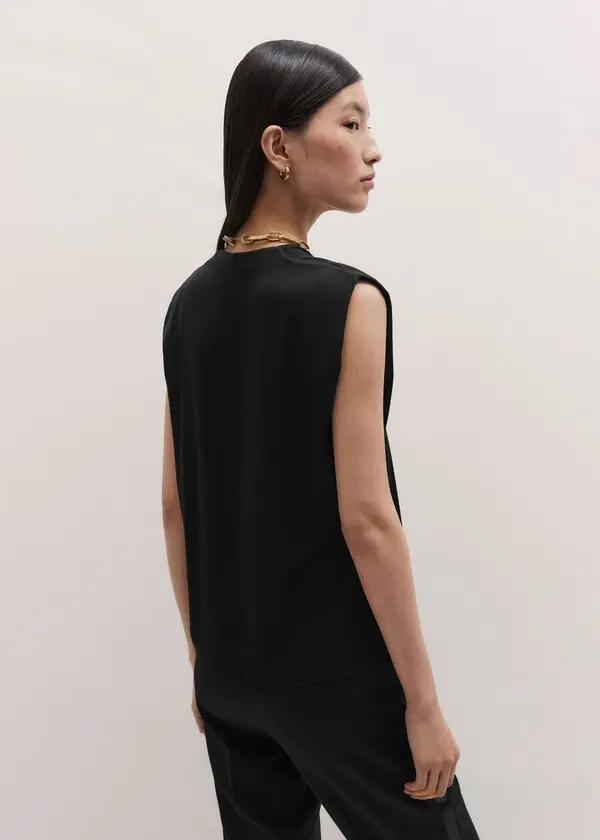 ME+EM Satin V-neck Shell Top With Tie Detail