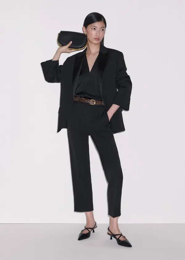 ME+EM Satin V-neck Shell Top With Tie Detail