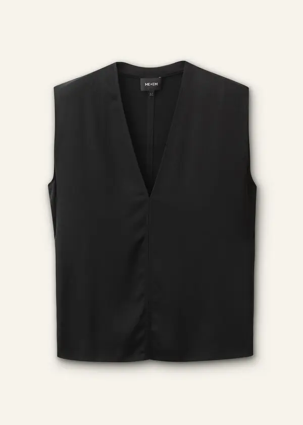 ME+EM Satin V-neck Shell Top With Tie Detail