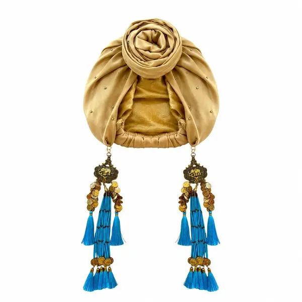JULIA CLANCEY Edith Silk Dream Santorini Diamanté Reversible Turban - Gold