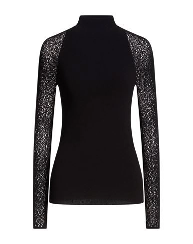 Wolford Long Sleeve Turtleneck Top With Lace Accents - Black