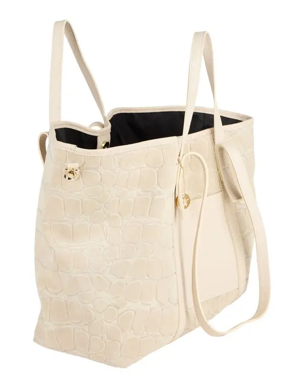 LAURA DI MAGGIO Crocodile-effect Suede Shopper Bag - Beige