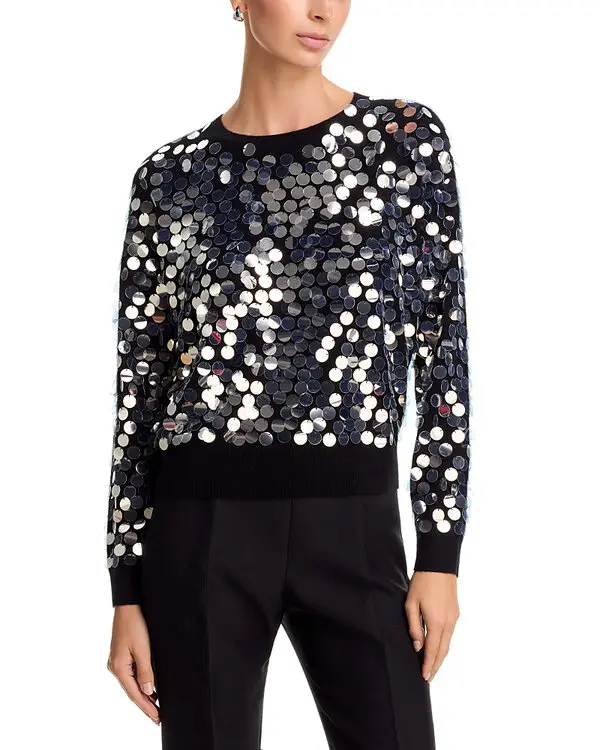 Bloomingdale'S Pailette Embellished Crewneck Sweater - Black