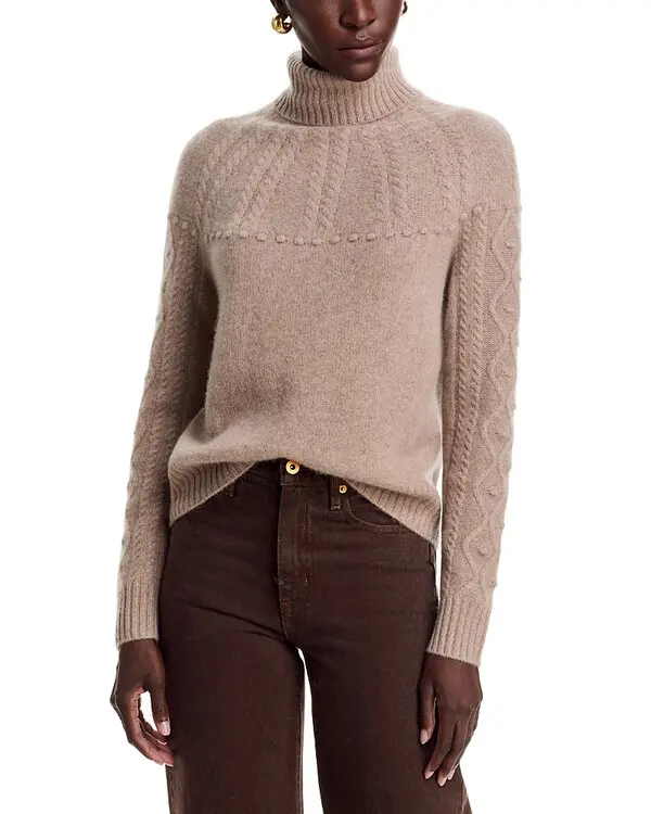 Bloomingdale'S Cable Turtleneck Cashmere Sweater Exclusive - Sesame