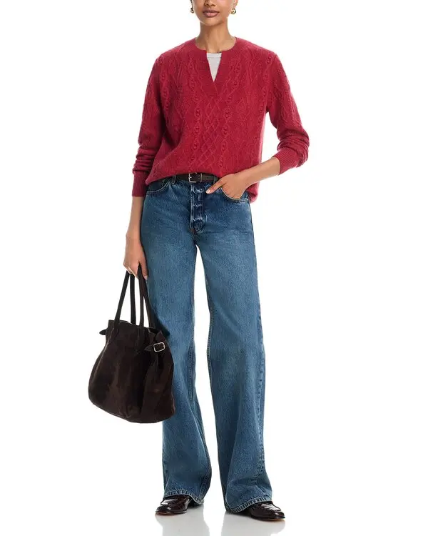 Bloomingdale'S Split Neck Cable Sweater