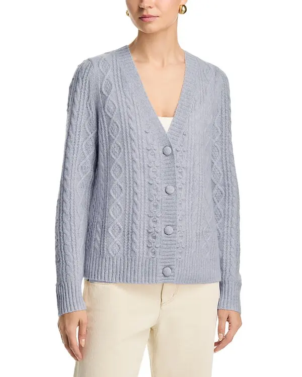 Bloomingdale'S High Low V Neck Allover Pom Cashmere Cardigan Exclusive - Medium Grey