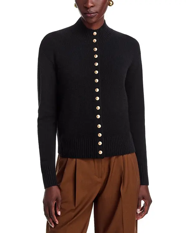 Bloomingdale'S 100% Cashmere Mock Neck Cardigan - Black
