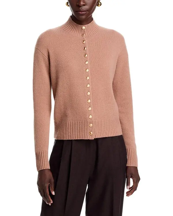 Bloomingdale'S 100% Cashmere Mock Neck Cardigan - Camel