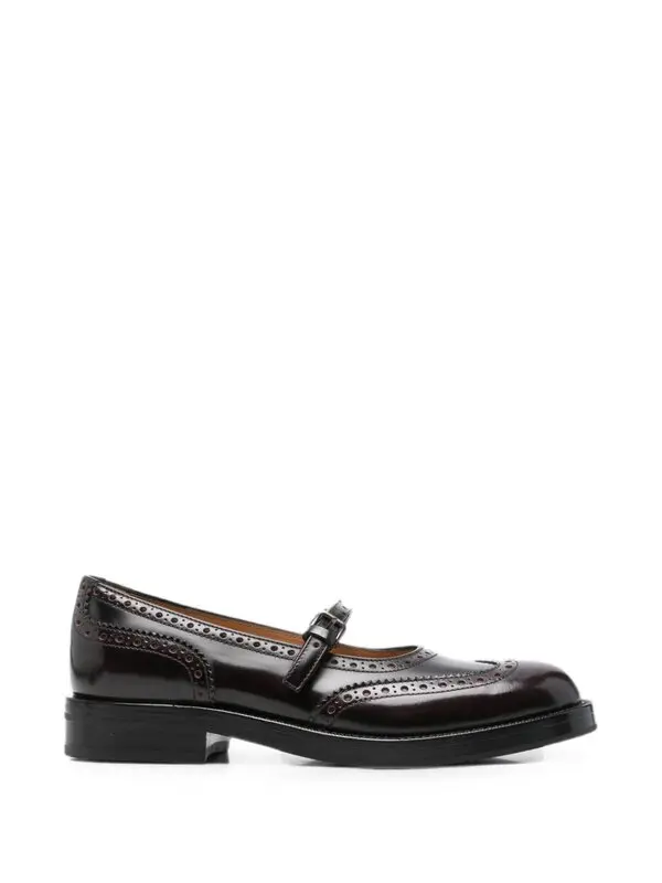 Church's Sheila Leather Mary Jane Flats With Brogue Detailing - Red