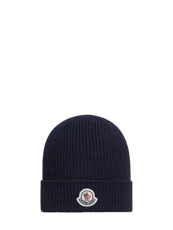 Moncler Logo Wool Beanie - Blue