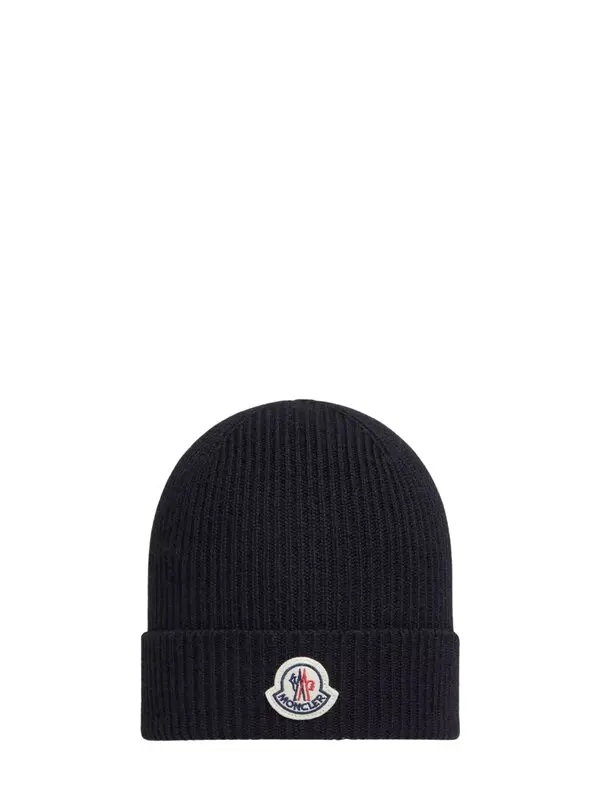 Moncler Logo Wool Beanie - Black