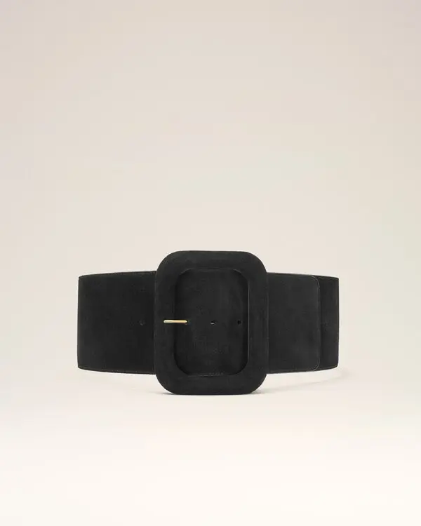 AMI Paris Black Cow Leather Large Belt Black