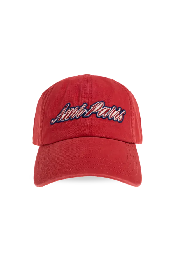 AMI Paris Cotton Baseball Cap With Logo Embroidery - Red