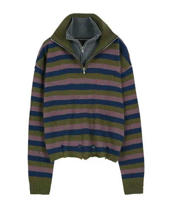Andersson Bell Double Striped Half-zip Sweater