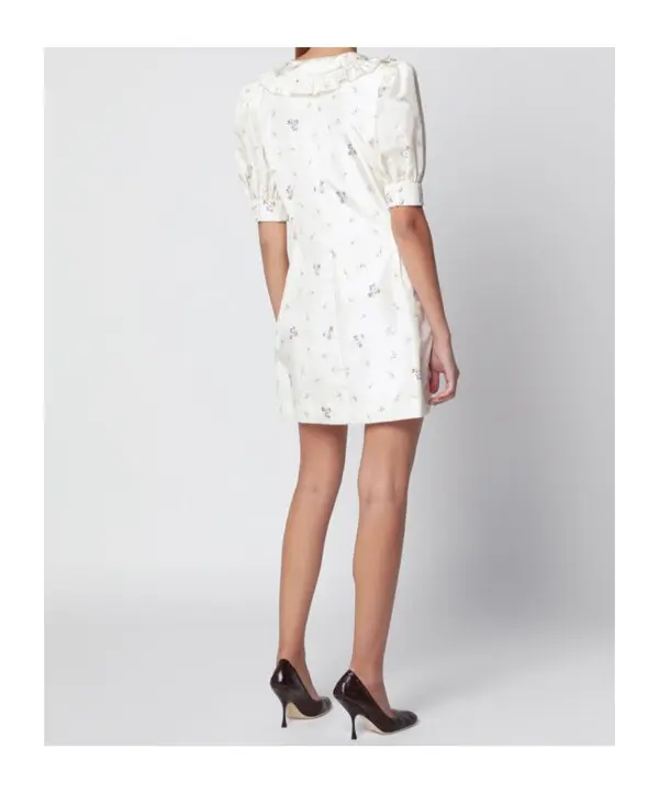 Alessandra Rich Floral Print Ruffled Collar Puff Sleeve Dress