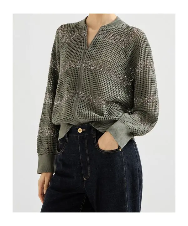 Brunello Cucinelli Open Knit Zip Sweater