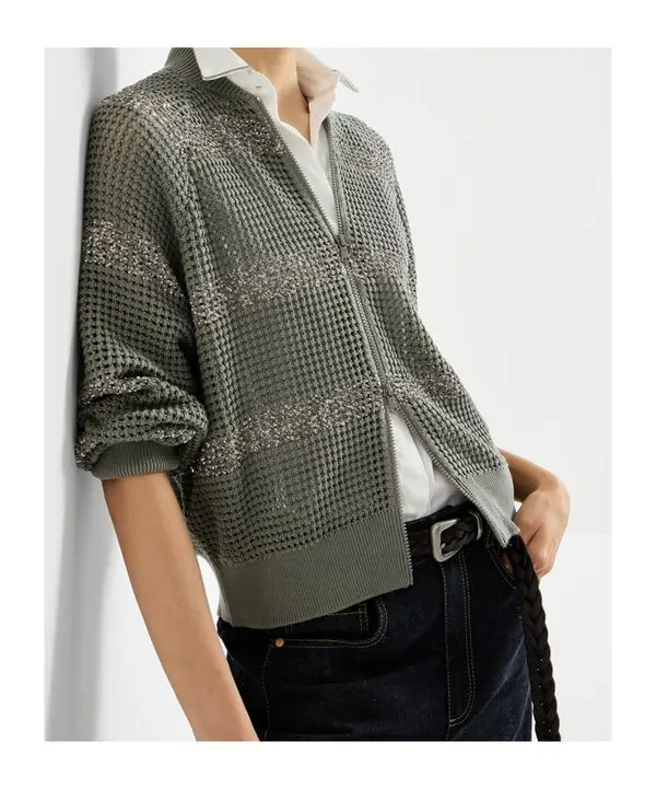 Brunello Cucinelli Open Knit Zip Sweater
