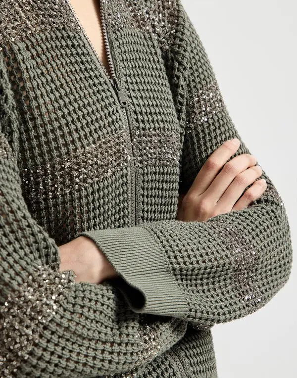 Brunello Cucinelli Open Knit Zip Sweater