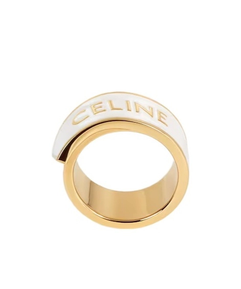 Celine Ribbon Ring In Enamel And Brass With Gold Finish
