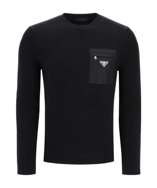 Prada Logo Rib Knitted Jumper - Black