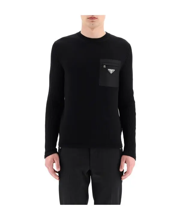 Prada Logo Rib Knitted Jumper - Black