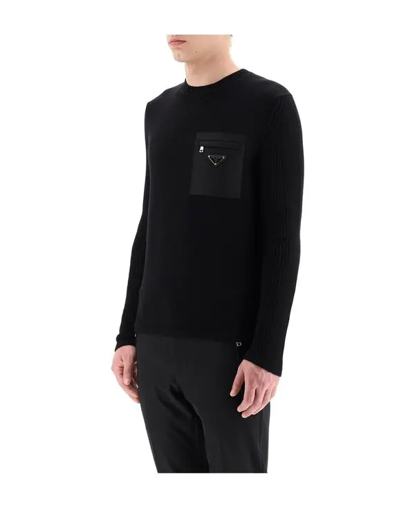 Prada Logo Rib Knitted Jumper - Black