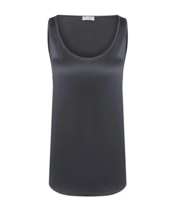 Brunello Cucinelli Beaded Silk Satin Tank Top - Grey