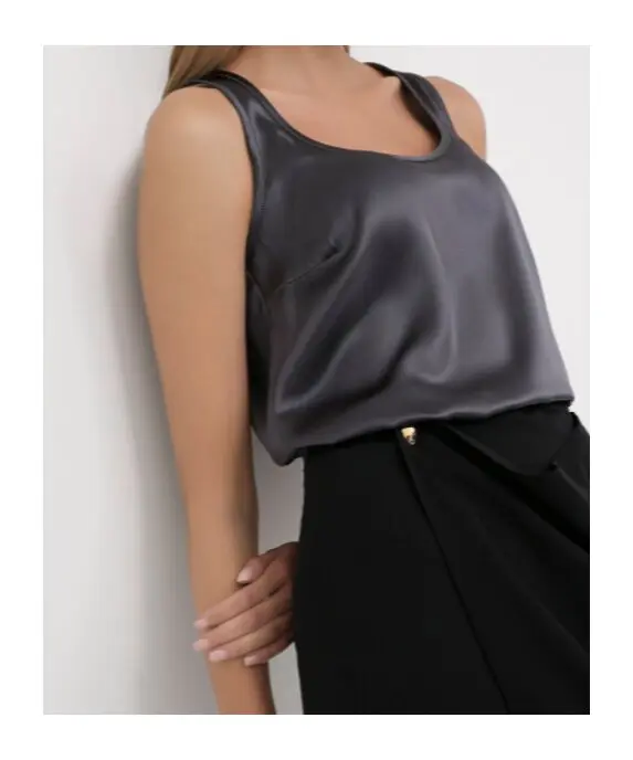Brunello Cucinelli Beaded Silk Satin Tank Top - Grey