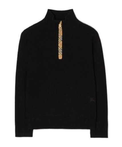 Burberry Check Trim Wool Half-zip Sweater