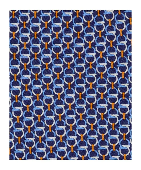 FERRAGAMO Gancini Links Print Silk Tie - Navy Blue